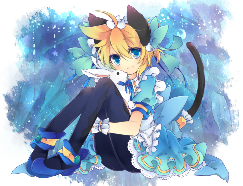 Safebooru - 1boy animal ears black legwear blonde hair blue eyes blush cat ears cat tail ...
