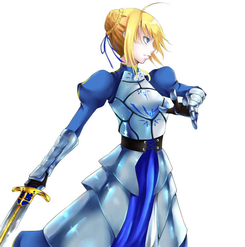 Safebooru - ahoge armor armored dress blonde hair blue eyes chloe (totoruban) dress excalibur ...