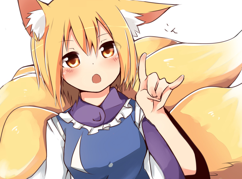 Safebooru - 1girl animal ears blonde hair fox ears fox tail multiple tails short hair solo tail ...