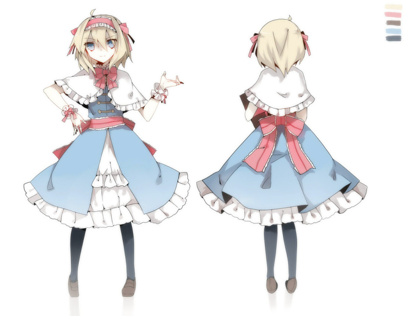 Safebooru - 1girl alice margatroid back black legwear blonde hair blue eyes book boots capelet ...