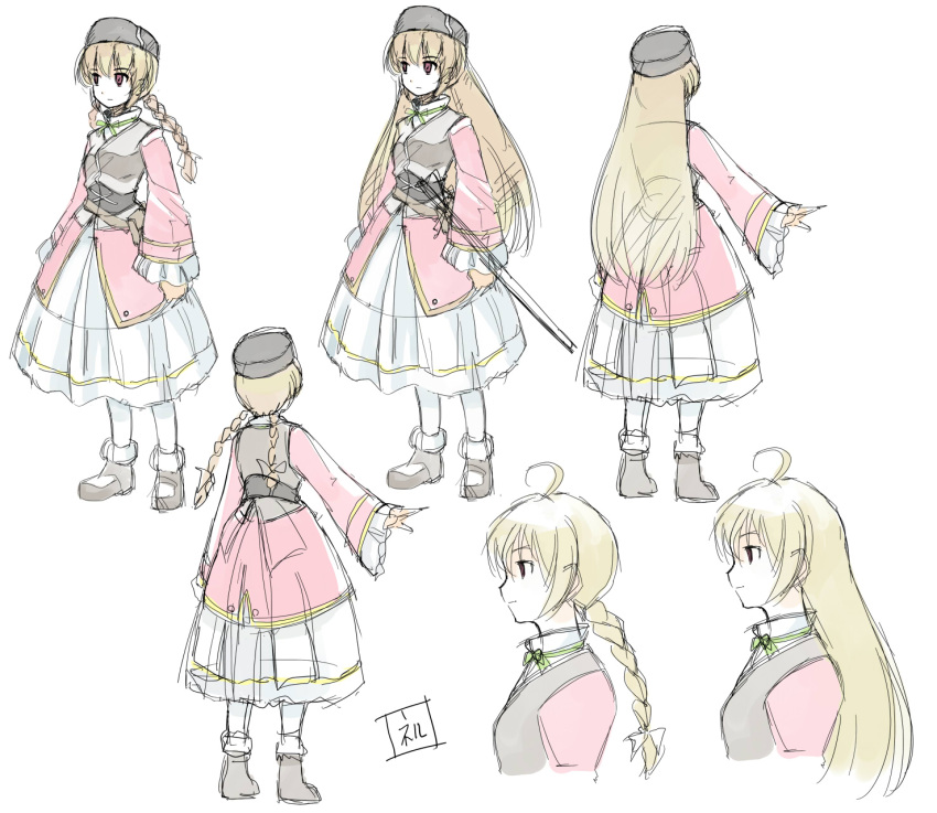 Safebooru - 1girl ahoge braid brown hair character sheet highres long ...