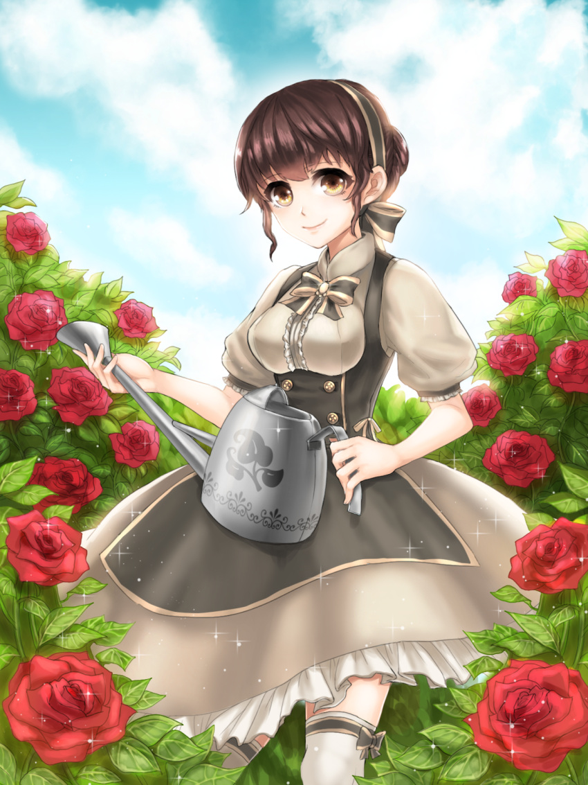 Safebooru 1girl Brown Eyes Brown Hair Dress Flower Hair Ribbon 7922