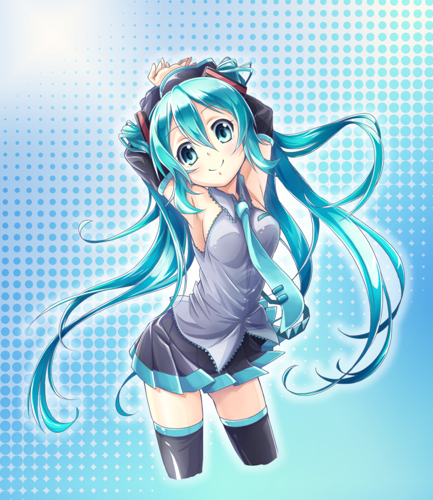 Safebooru - 1girl aqua eyes aqua hair armpits arms up detached sleeves hatsune miku highres long ...