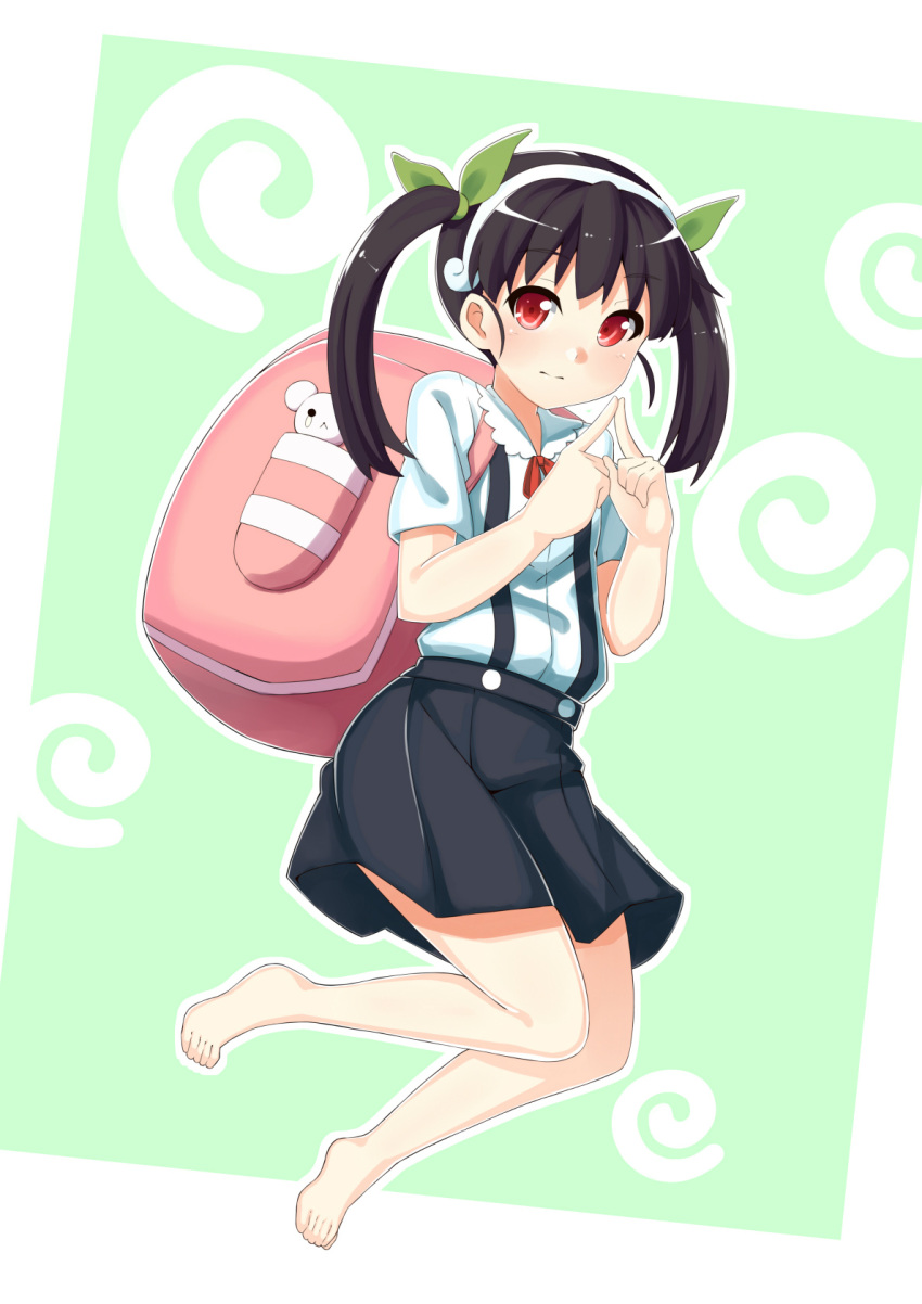 Safebooru - backpack bag barefoot black hair dacchi hachikuji mayoi ...