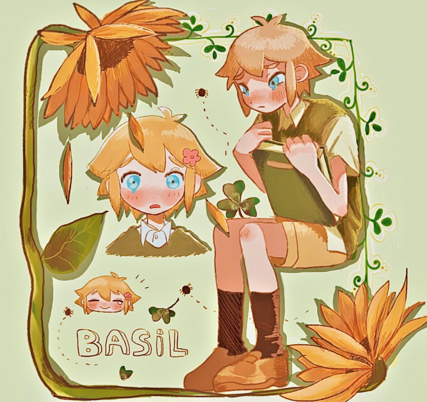 Safebooru - 1boy antenna hair basil (faraway) (omori) basil (omori) black socks blonde hair blue ...