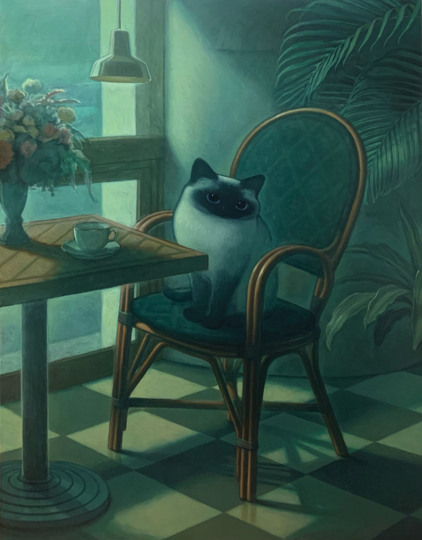 Safebooru - animal animal focus cat chair commentary cup full body ...