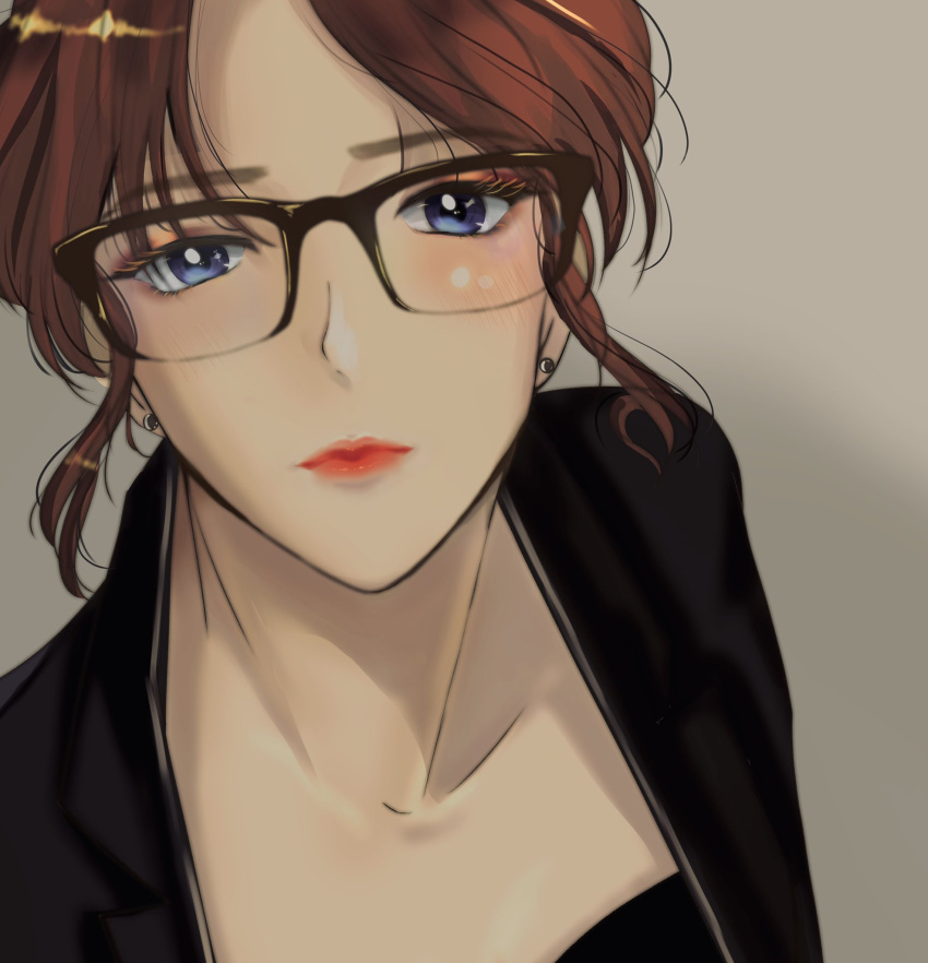 Safebooru 1girl Black Jacket Blue Eyes Blush Brown Hair Closed Mouth 5034
