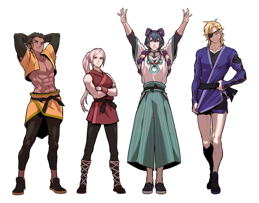 Safebooru - 1girl 3boys abs arms behind head arms up belt black belt ...