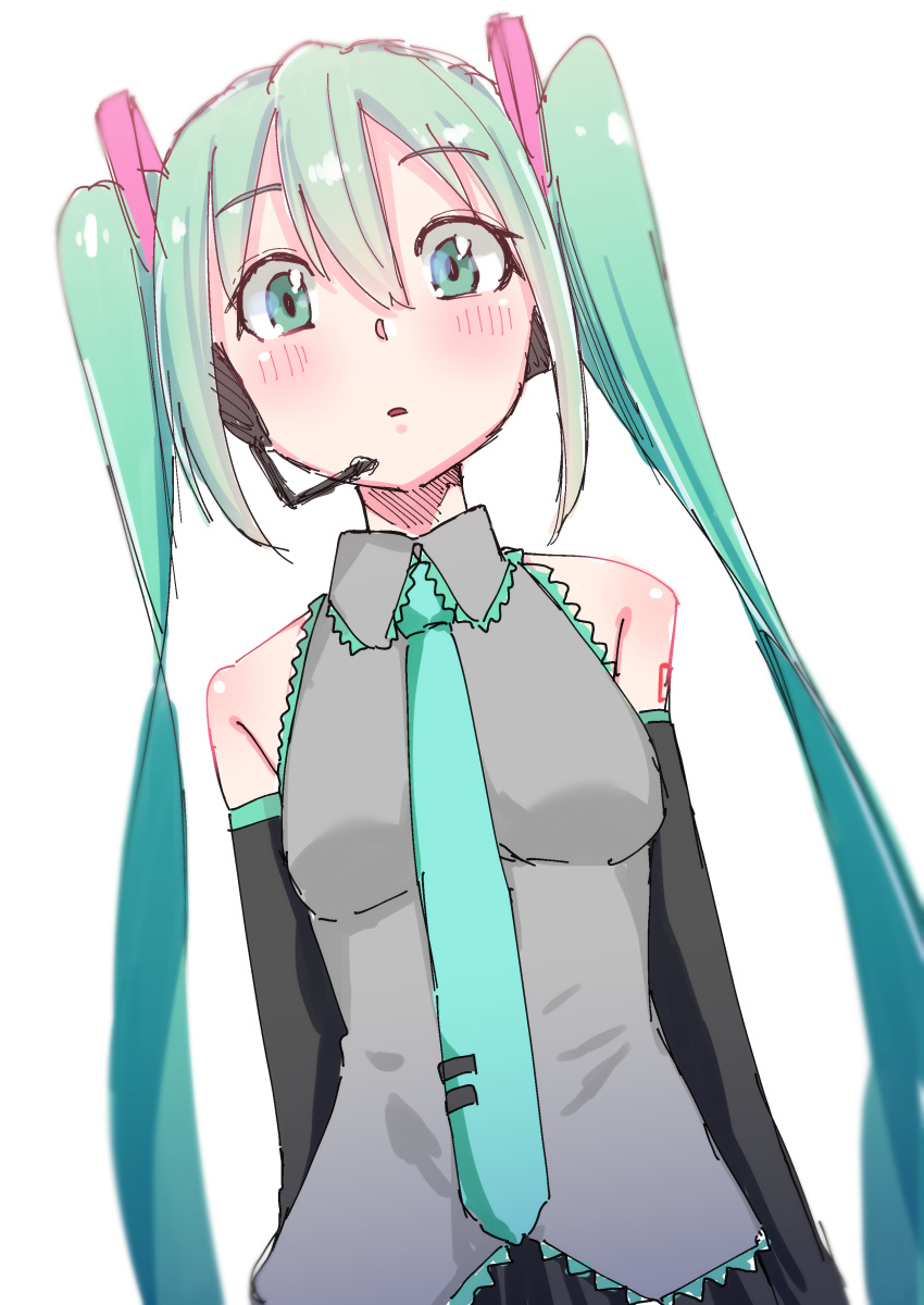 Safebooru - 1girl absurdres aqua eyes aqua hair aqua necktie bare shoulders black skirt black ...