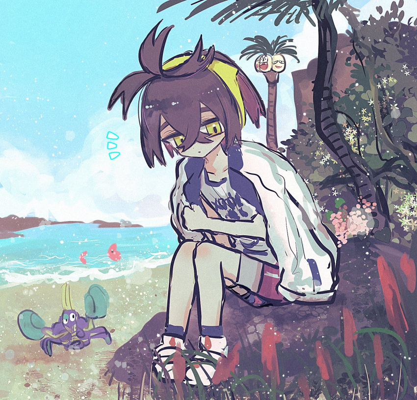 Safebooru - 1boy alolan exeggutor beach blue socks blush clouds ...
