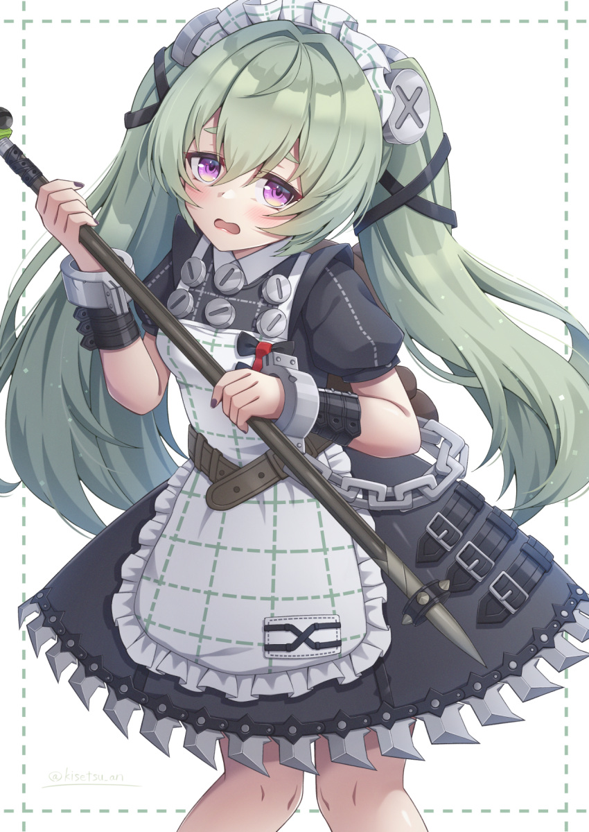 Safebooru - 1girl apron corin wickes green hair hair between eyes ...