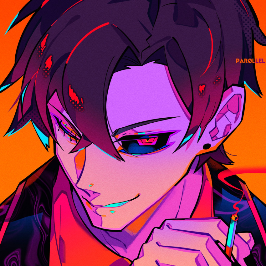 Safebooru 1boy Artist Name Black Sclera Brown Hair Cigarette Close Up 0955