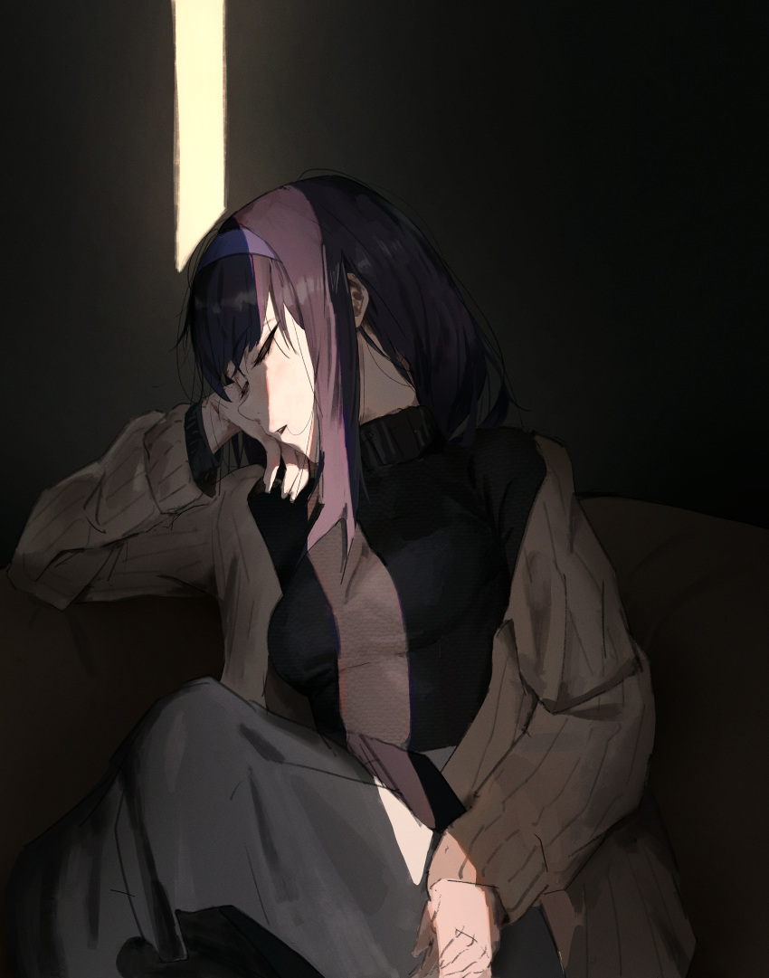 Safebooru - 1girl absurdres black hair black sweater blue archive brown cardigan cardigan closed ...