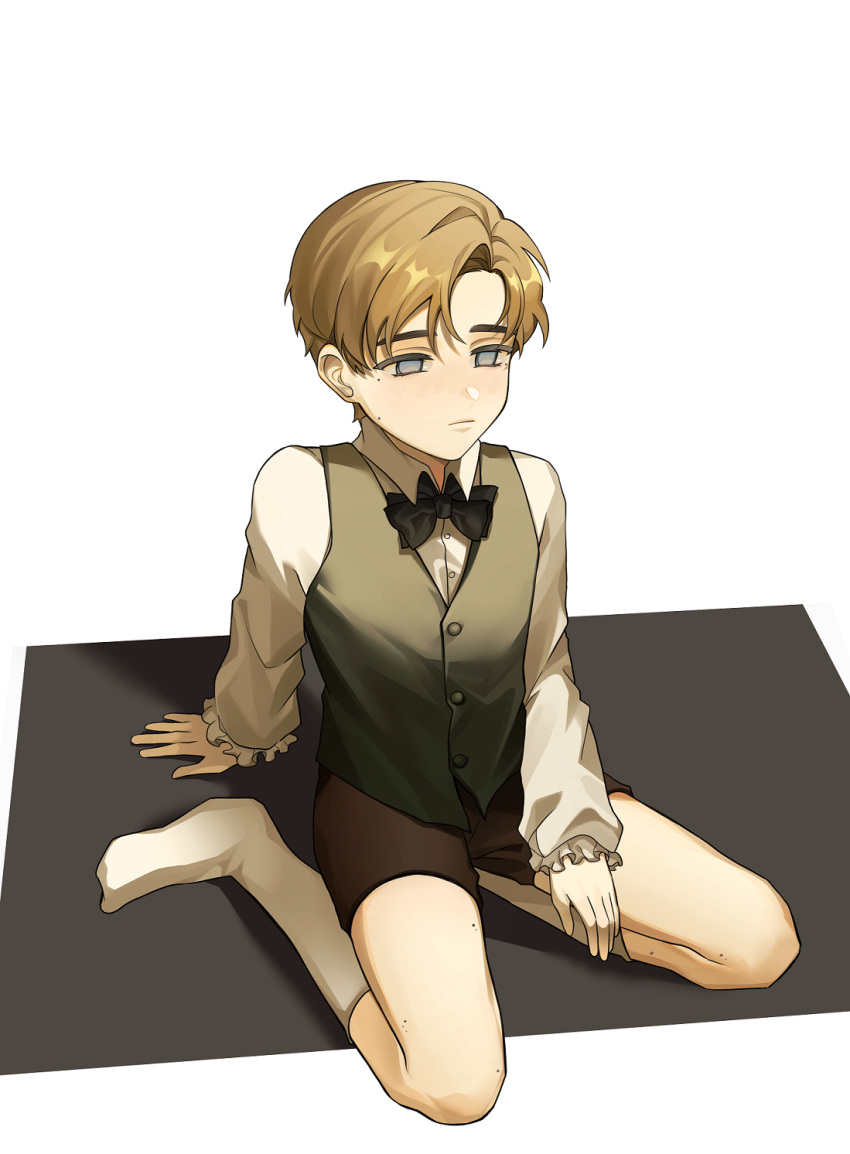 Safebooru - 1boy aged down black bow black bowtie blind blonde hair bow ...