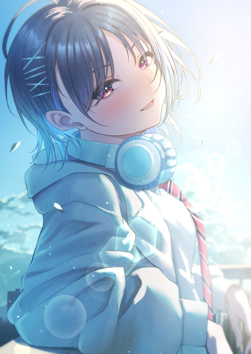 Safebooru - 1girl absurdres ahoge black hair blush diagonal-striped clothes diagonal-striped ...