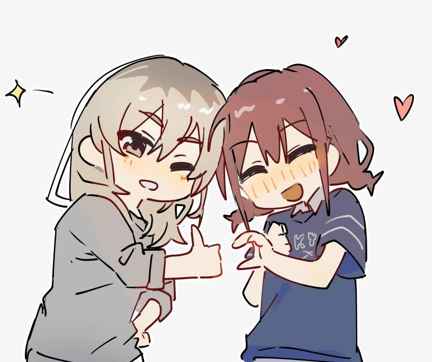 Safebooru - 2girls blue shirt blush brown hair closed eyes commentary girls band cry grey eyes ...