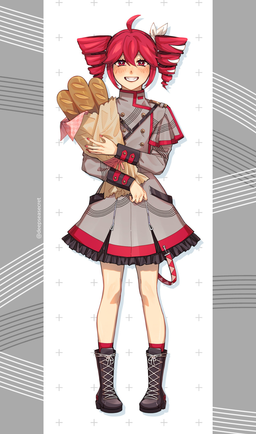 Safebooru - 1girl absurdres ahoge bag baguette black footwear blush boots bow bread buttons ...