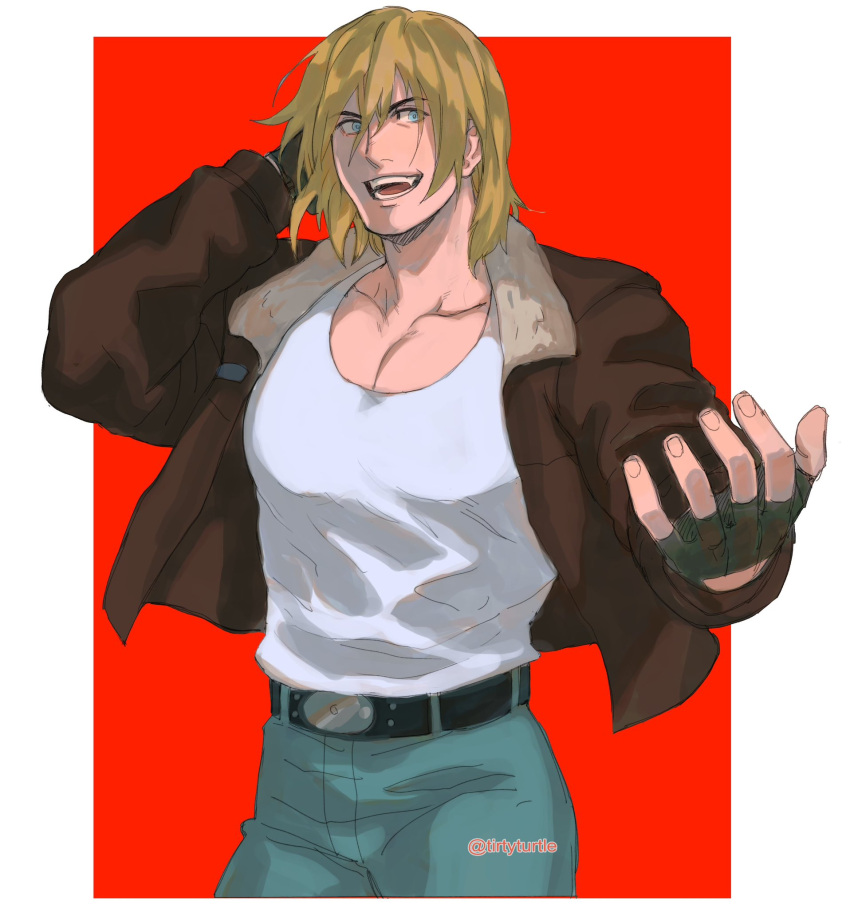 Safebooru - 1boy belt blonde hair blue eyes fatal fury fingerless gloves fur trim gloves highres ...