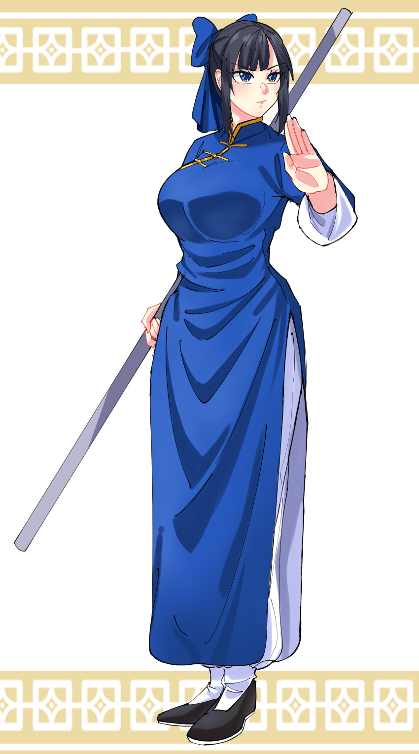 Safebooru - 1girl absurdres blue dress blue eyes china dress chinese clothes dress fighting ...
