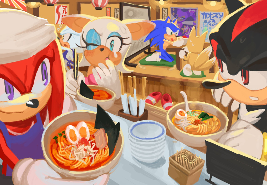Safebooru - apron bat girl blue eyes bowl chef chopsticks commentary ...