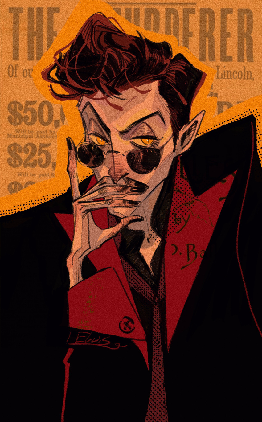 Safebooru - 1boy absurdres black nails black suit crowley (good omens ...