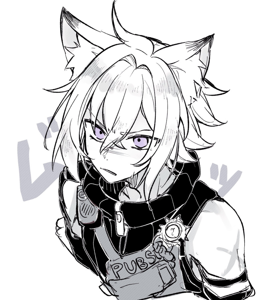 Safebooru - 1boy animal ear fluff animal ears cat boy cat ears greyscale hair between eyes ...