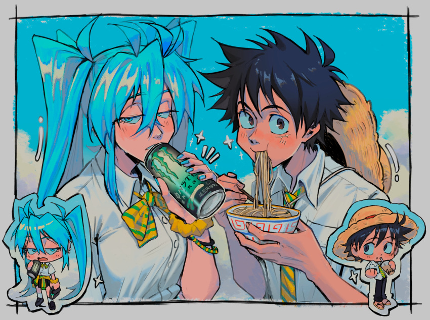 Safebooru - 1boy 1girl absurdres black hair blue eyes blue hair blue ...