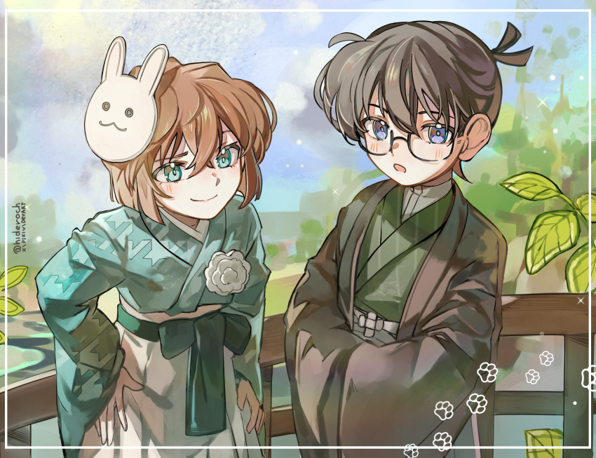 Safebooru - 1boy 1girl absurdres alternate costume black-framed eyewear black hair blue eyes ...