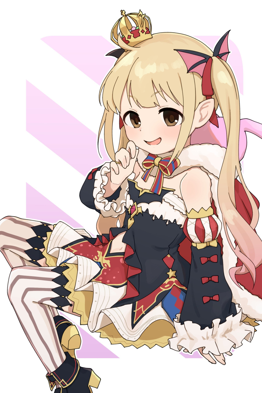 Safebooru - 1girl absurdres bare shoulders blonde hair blush brown eyes cape crown detached ...