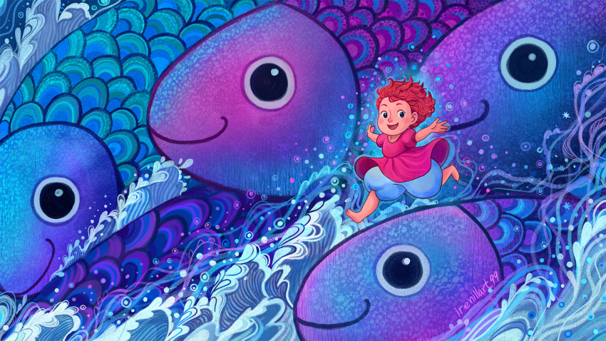 Safebooru - 1girl artist name barefoot blue pants commentary dress ...