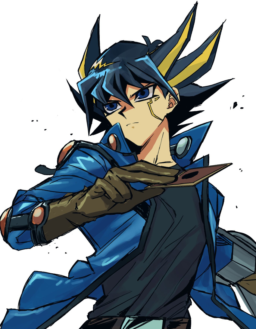 Safebooru - 1boy black hair black shirt blonde hair blue jacket brown ...