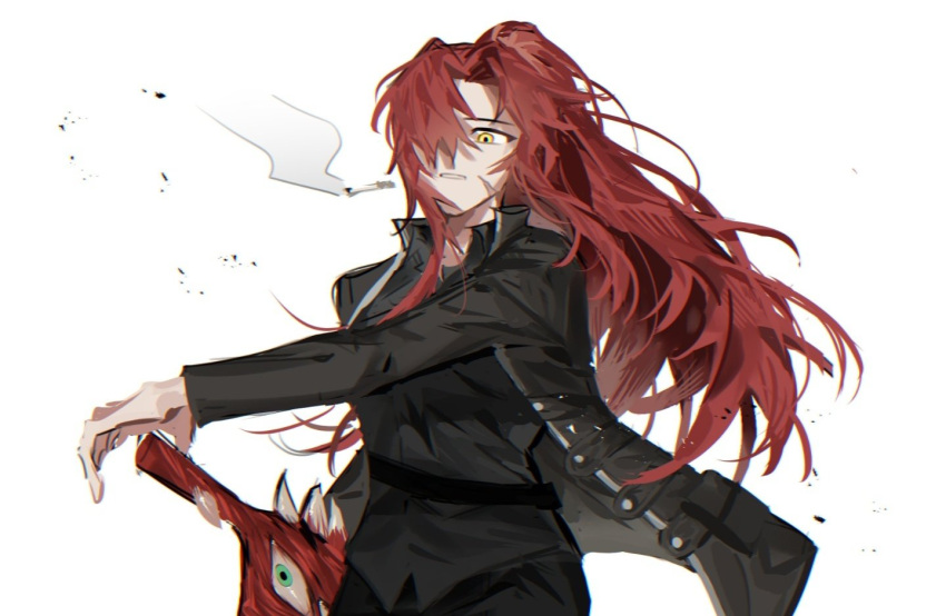 Safebooru - 1girl black jacket black pants black shirt cigarette e.g.o ...