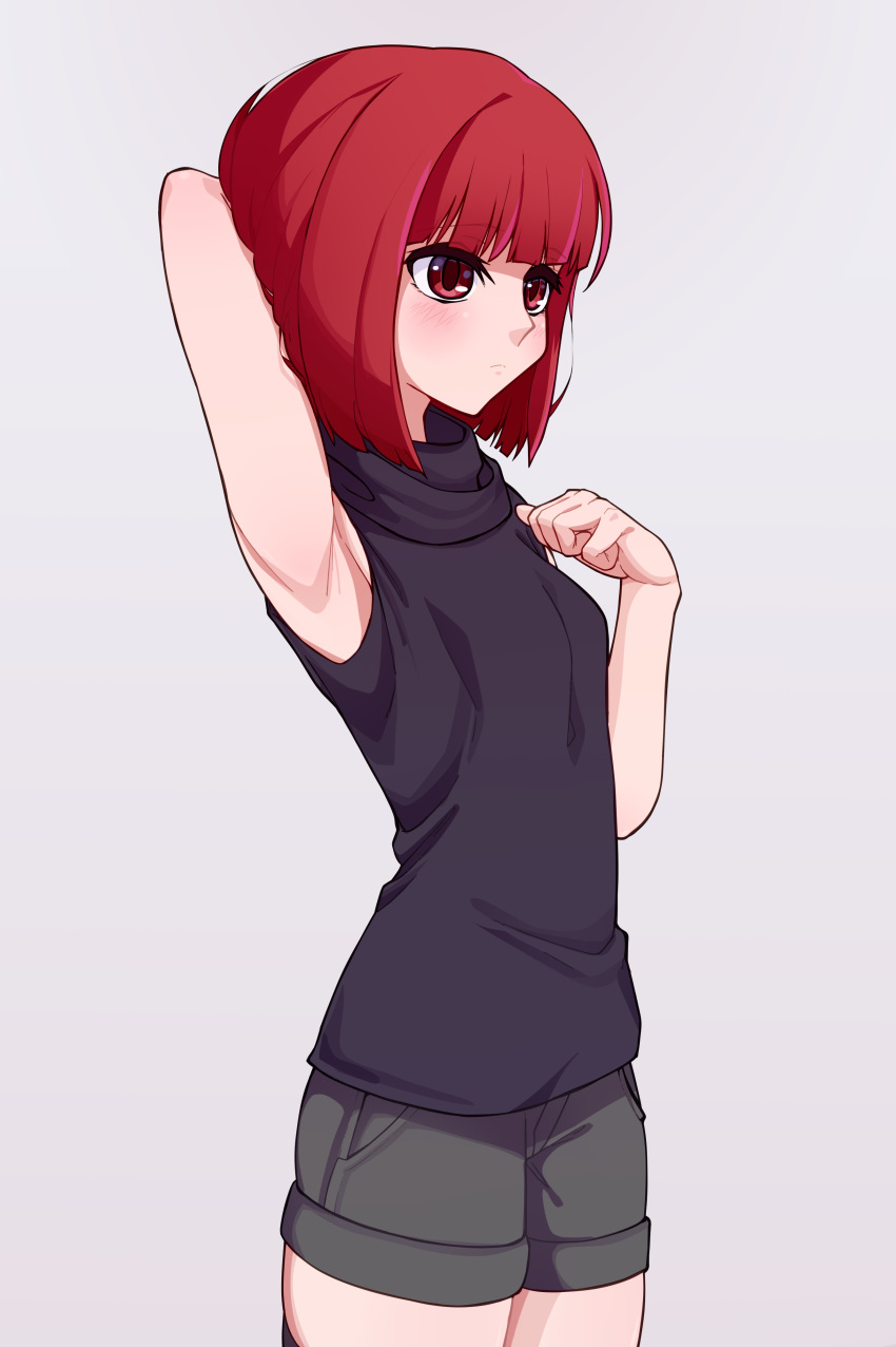 Safebooru - 1girl absurdres arima kana arm behind head arm up armpits black shirt black shorts ...