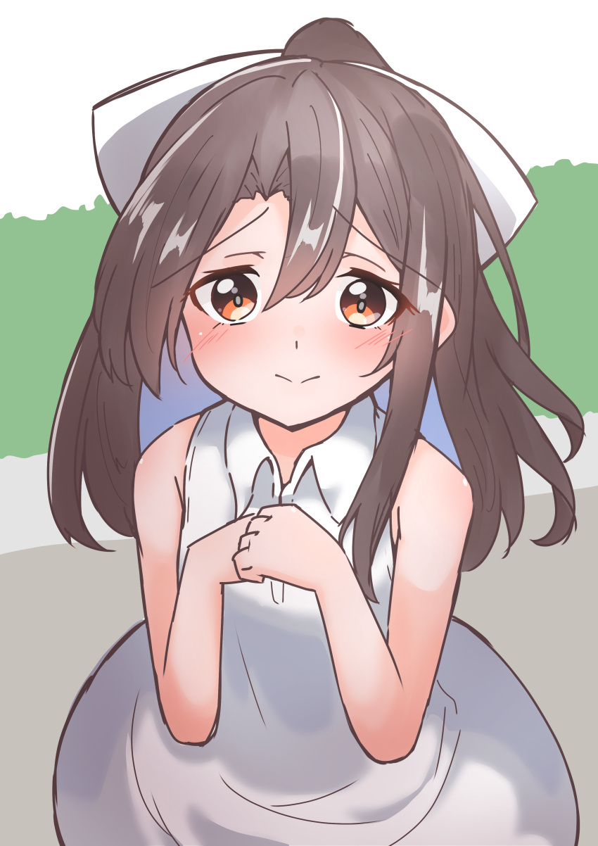 Safebooru - 1girl 702 (naotsu) absurdres alternate costume brown eyes brown hair collared dress ...