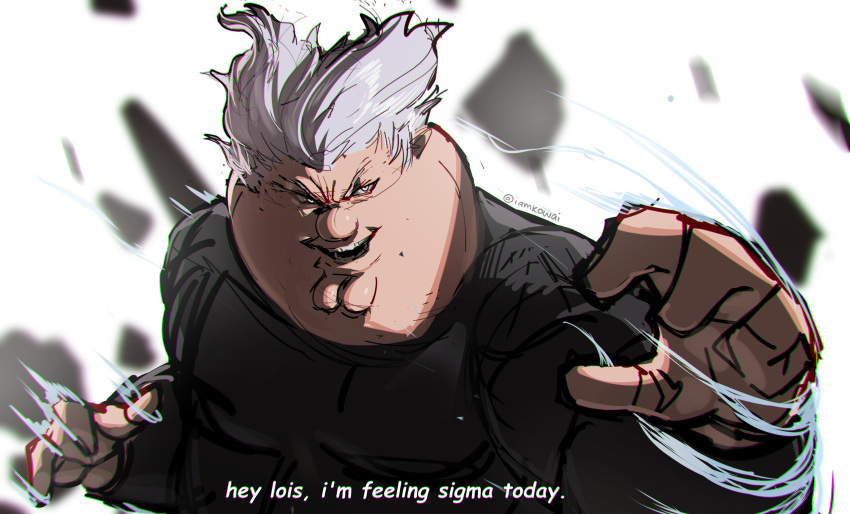 Safebooru - 1boy absurdres black shirt cleft chin cosplay english text ...