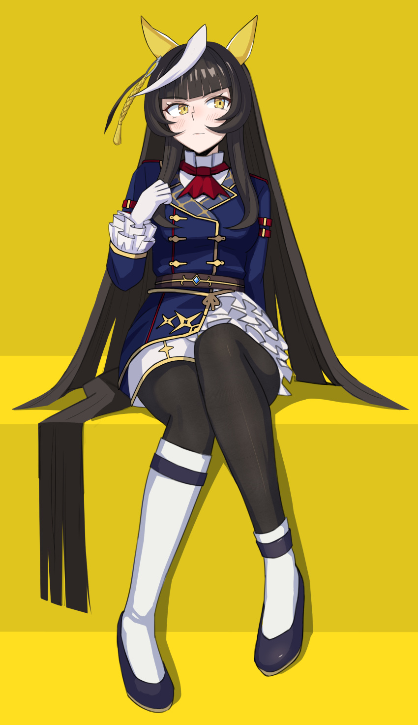 Safebooru - 1girl absurdres ahoge animal ears ascot asymmetrical footwear black hair black ...