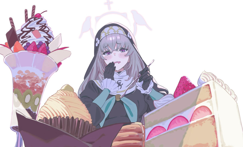 Safebooru - 1girl blue archive cake drooling food grey hair highres ...