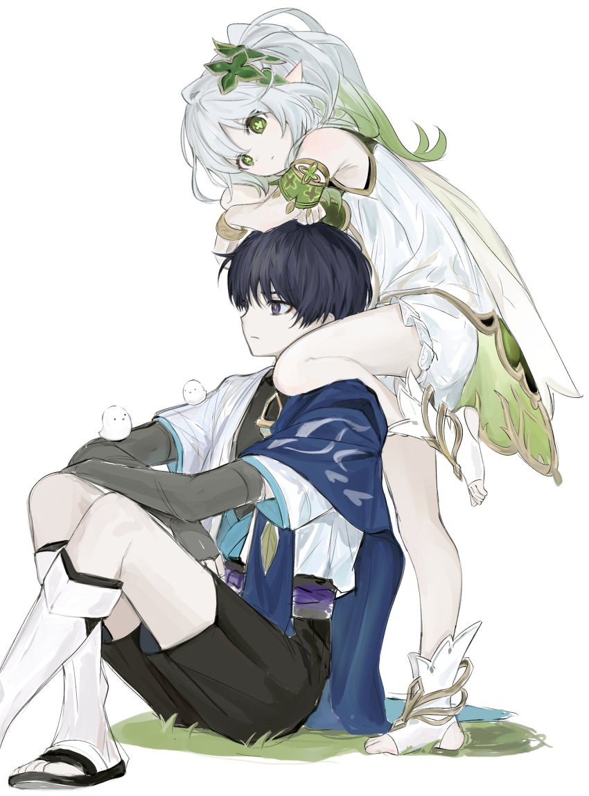 Safebooru - 1boy 1girl absurdres animal on arm aqua kimono aqua sleeves armlet armor armpit ...