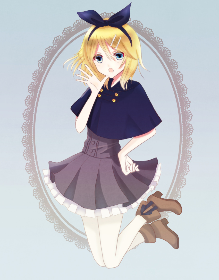 Safebooru - 1girl absurdres azarashi6 black bow blonde hair blue background blue shirt bow brown ...