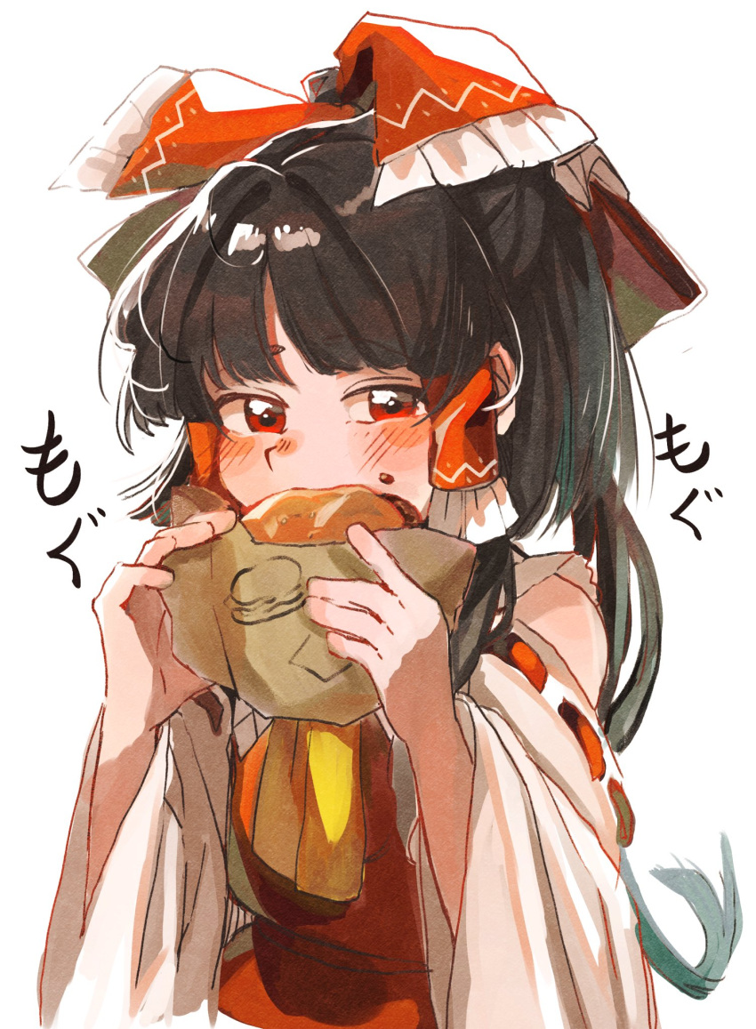 Safebooru - 1girl ascot black hair blush bow burger commentary request ...