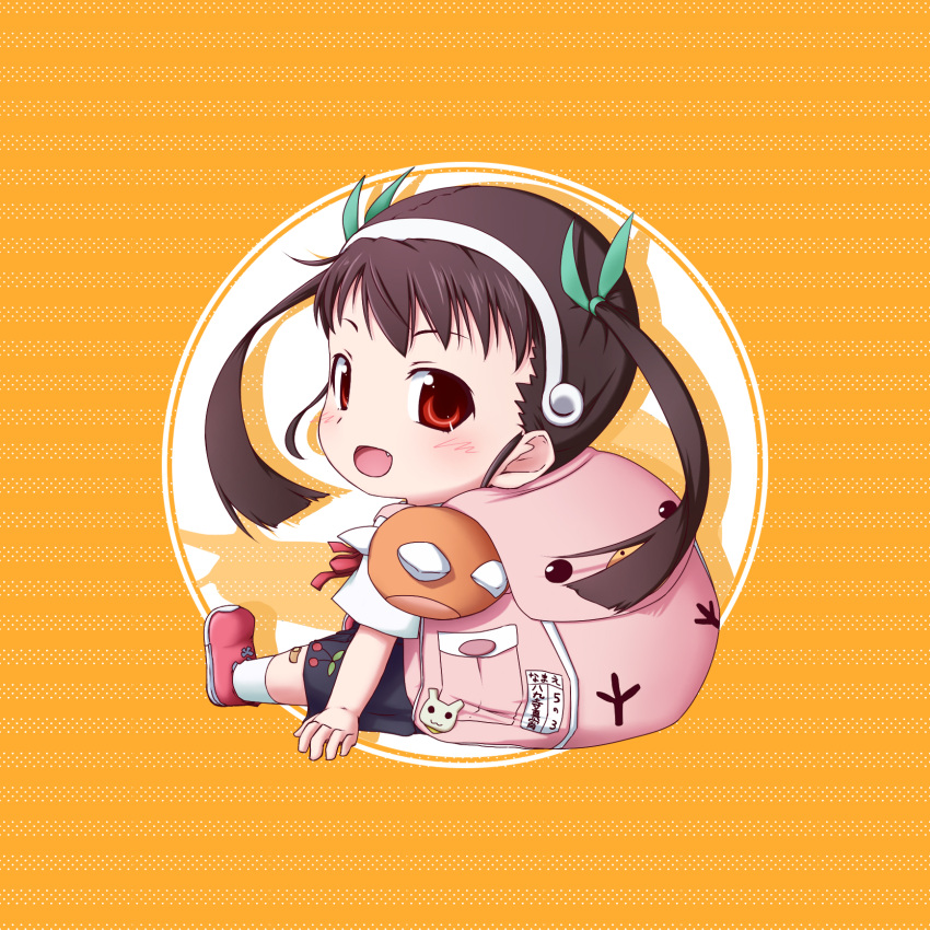 Safebooru - 1girl backpack bag bandaid black hair chibi hachikuji mayoi ...