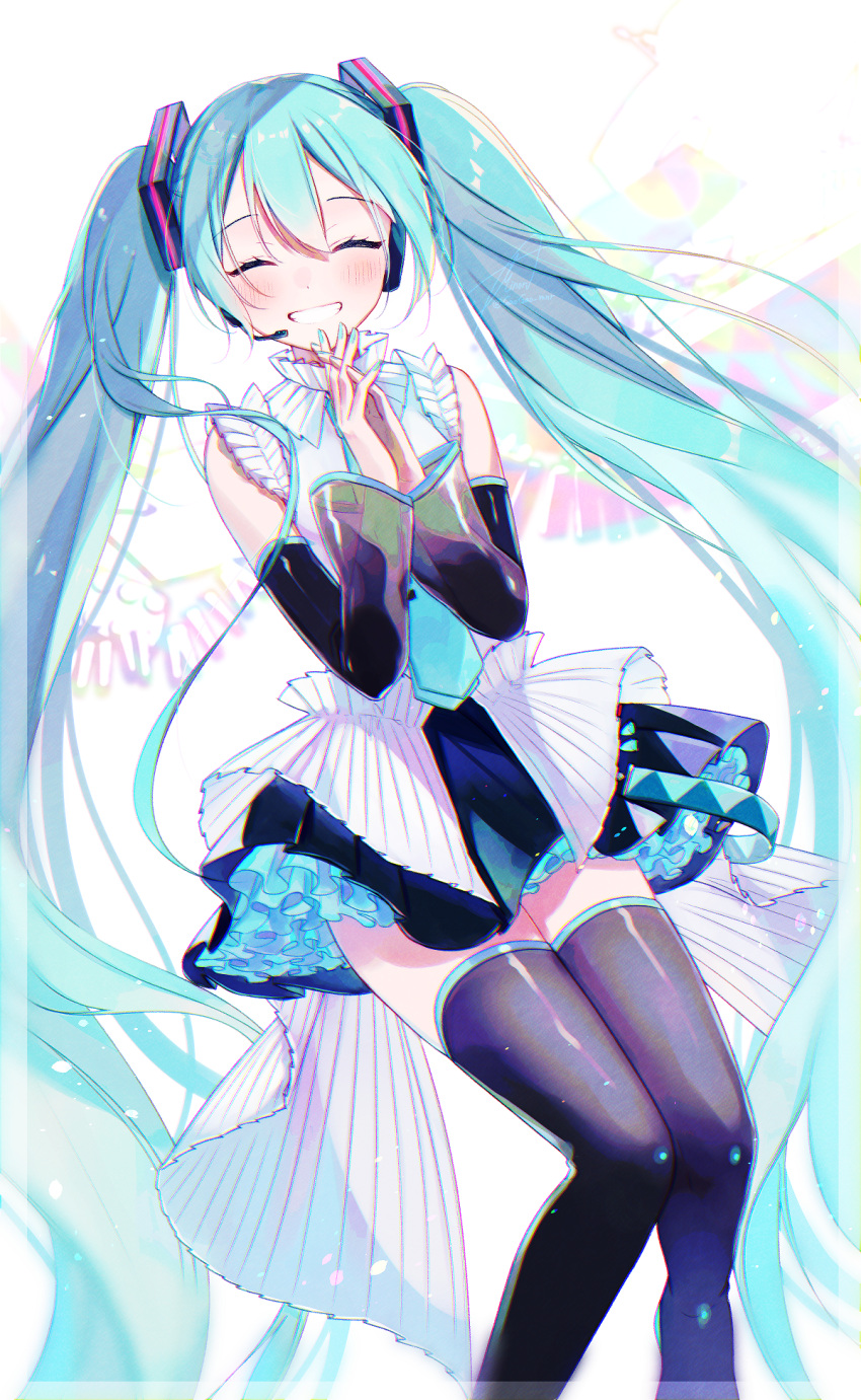 Safebooru - 1girl ^ ^ aqua hair aqua nails aqua necktie asagao minoru black footwear black skirt ...