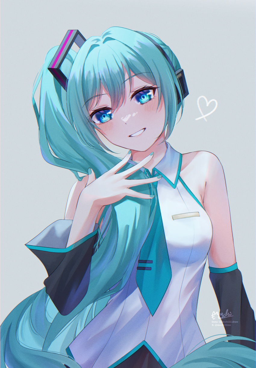 Safebooru - 1girl absurdres alternate hairstyle aqua hair armpit crease black sleeves blue eyes ...