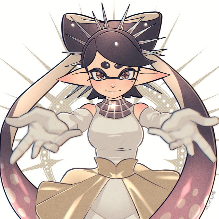 Safebooru - 1girl absurdres black hair bow-shaped hair breasts callie ...