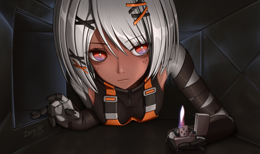 Safebooru - 1girl bandaged arm bandages black background black bodysuit bodysuit dark-skinned ...