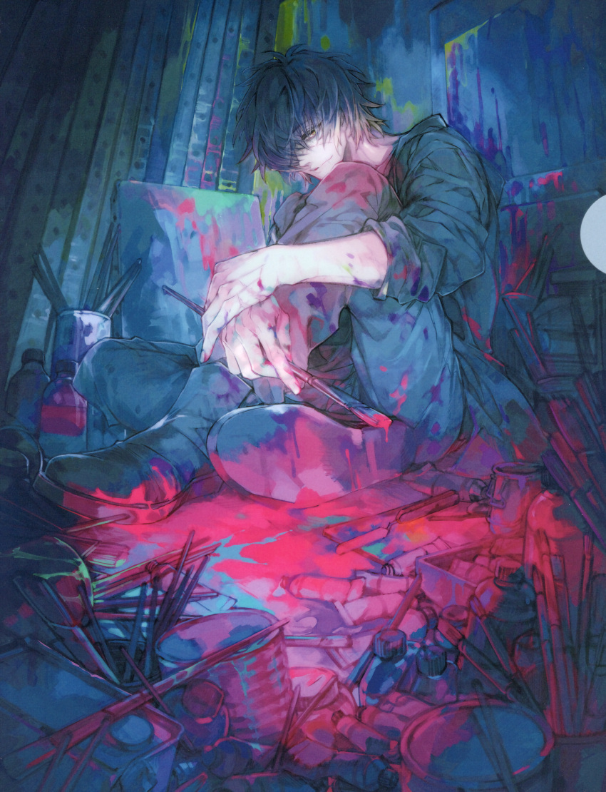 Safebooru - 1boy absurdres black hair denim highres hood hoodie jeans ...