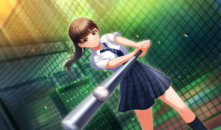 Safebooru - 1girl baseball bat batting cage black hair black necktie ...