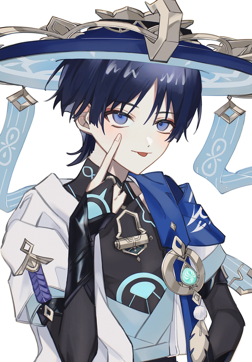 Safebooru - 1boy :p absurdres akanbe anemo symbol (genshin impact) aqua kimono aqua sleeves ...