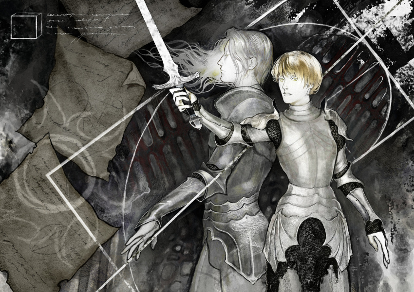 Safebooru - 1boy 1girl absurdres armor blonde hair breastplate chainmail d'arce (fear & hunger ...