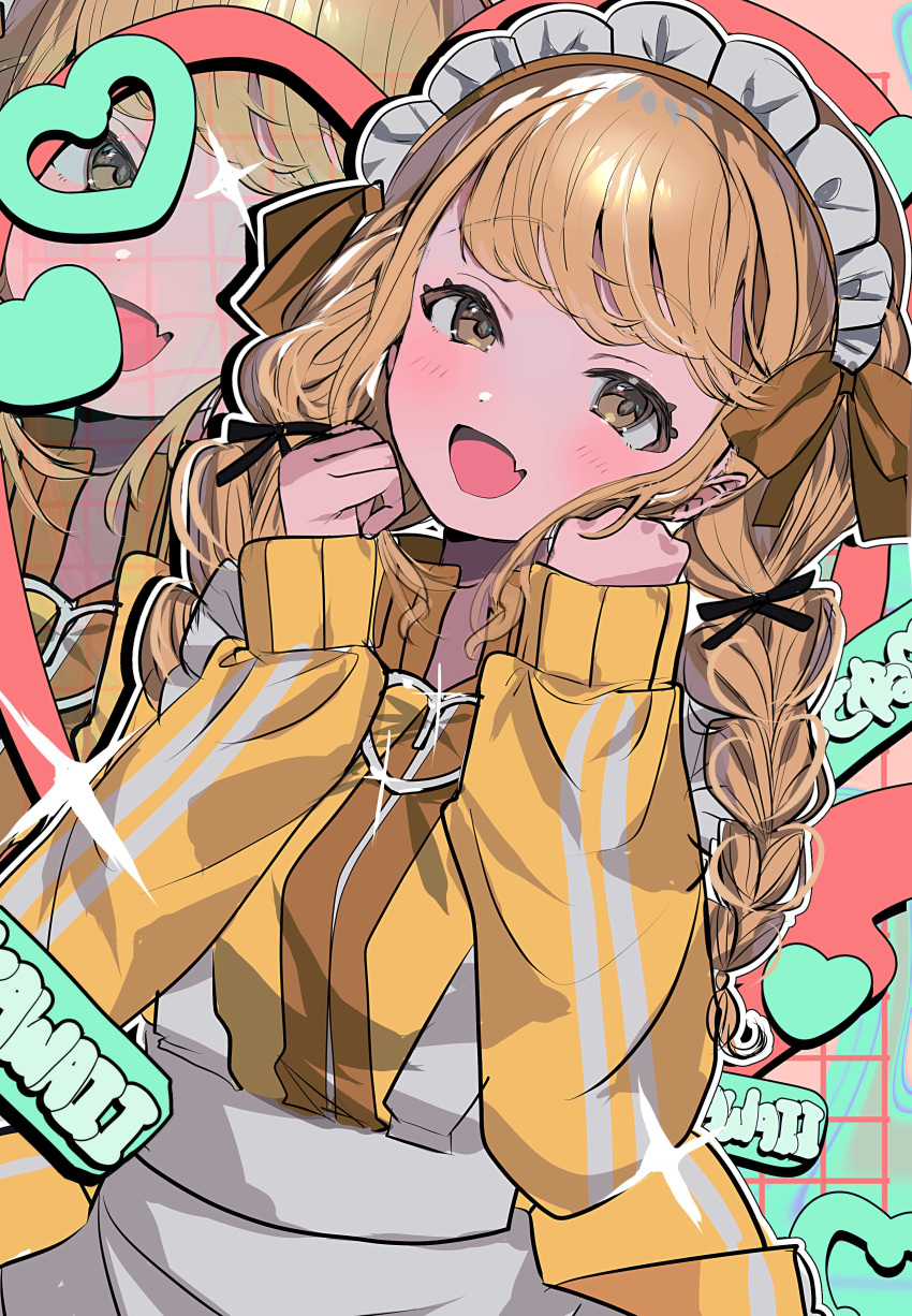 Safebooru - 1girl absurdres apron blonde hair blush braid clenched hands commentary request fang ...